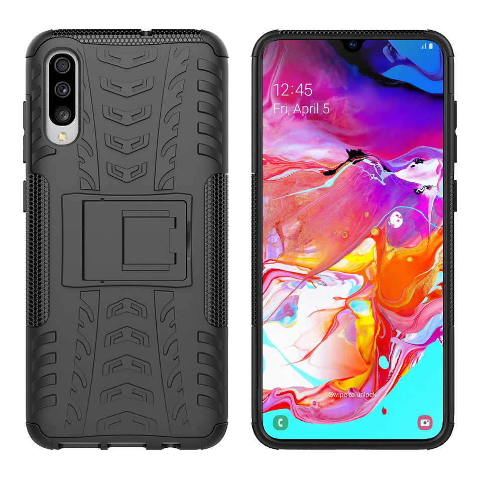 Dual Layer Rugged Tough Case for Samsung Galaxy A70 (Black)